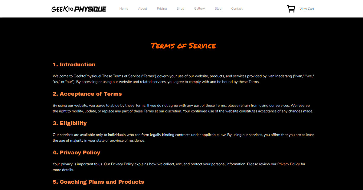Geek to Physique - Terms of Service